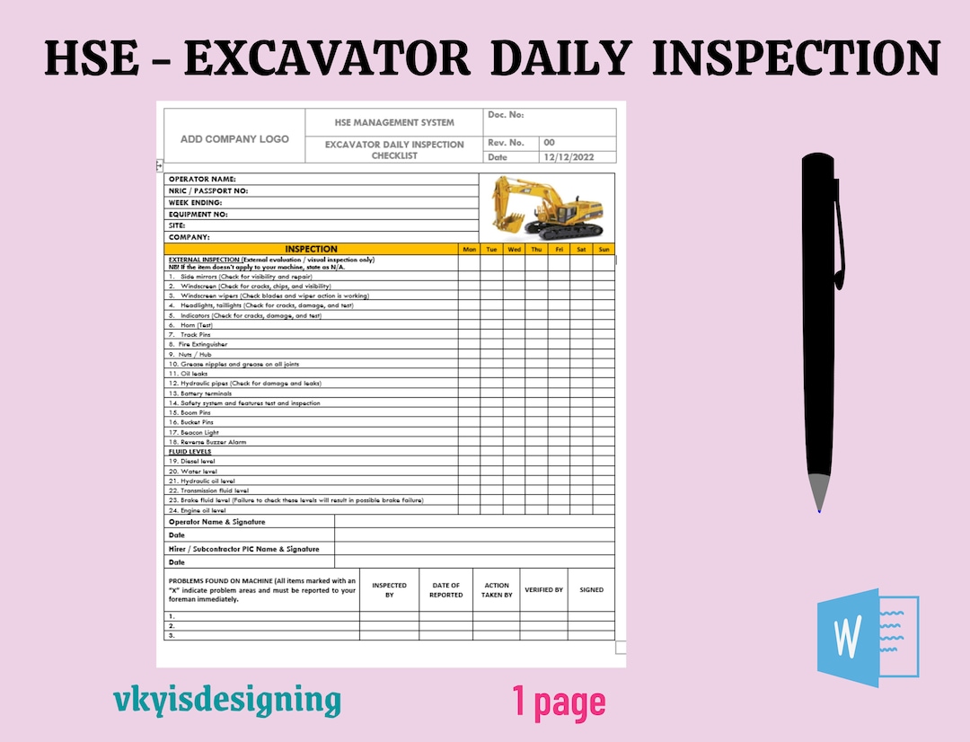 Excavator Inspection, Safety Inspection, Machine Inspection, Site ...