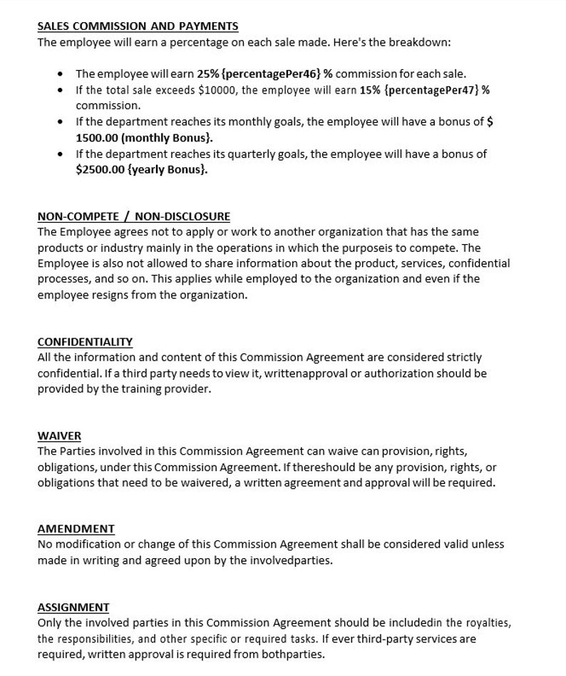 Commission Agreement Bonus Contract Sales Agreement - Etsy