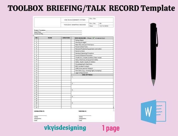 Toolbox Talk Toolbox Briefing Record Health & Safety - Etsy UK