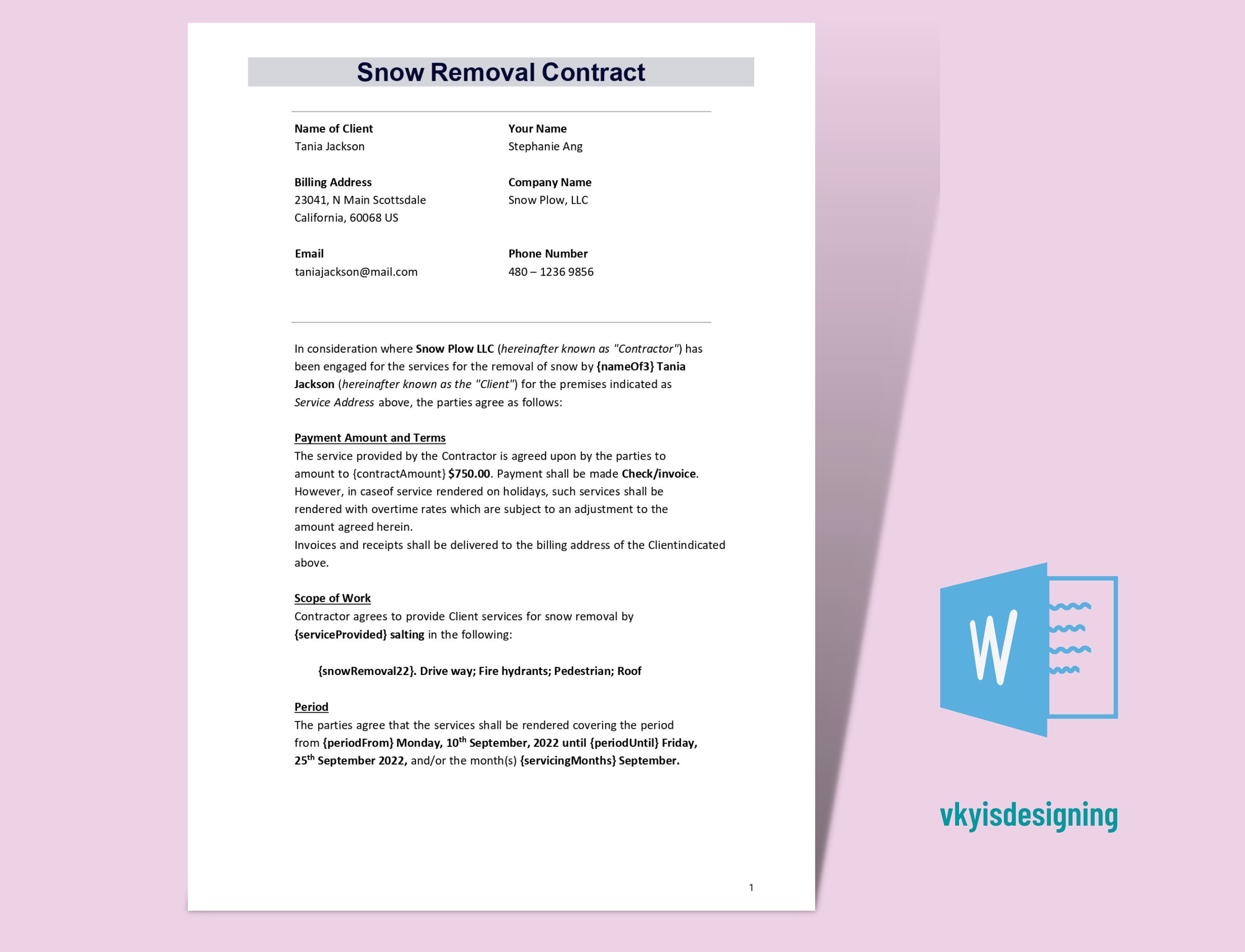 Snow Removal Contract Template: Snow Plowing, Shoveling (editable Word ...
