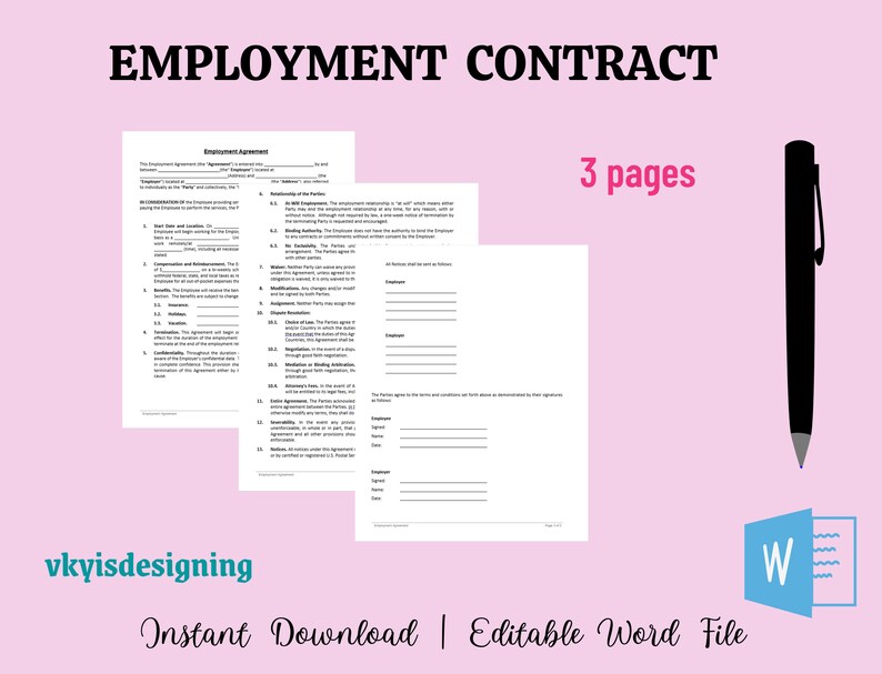 Employment Contract, HR Contract, Job Agreement, New Hire Packet ...