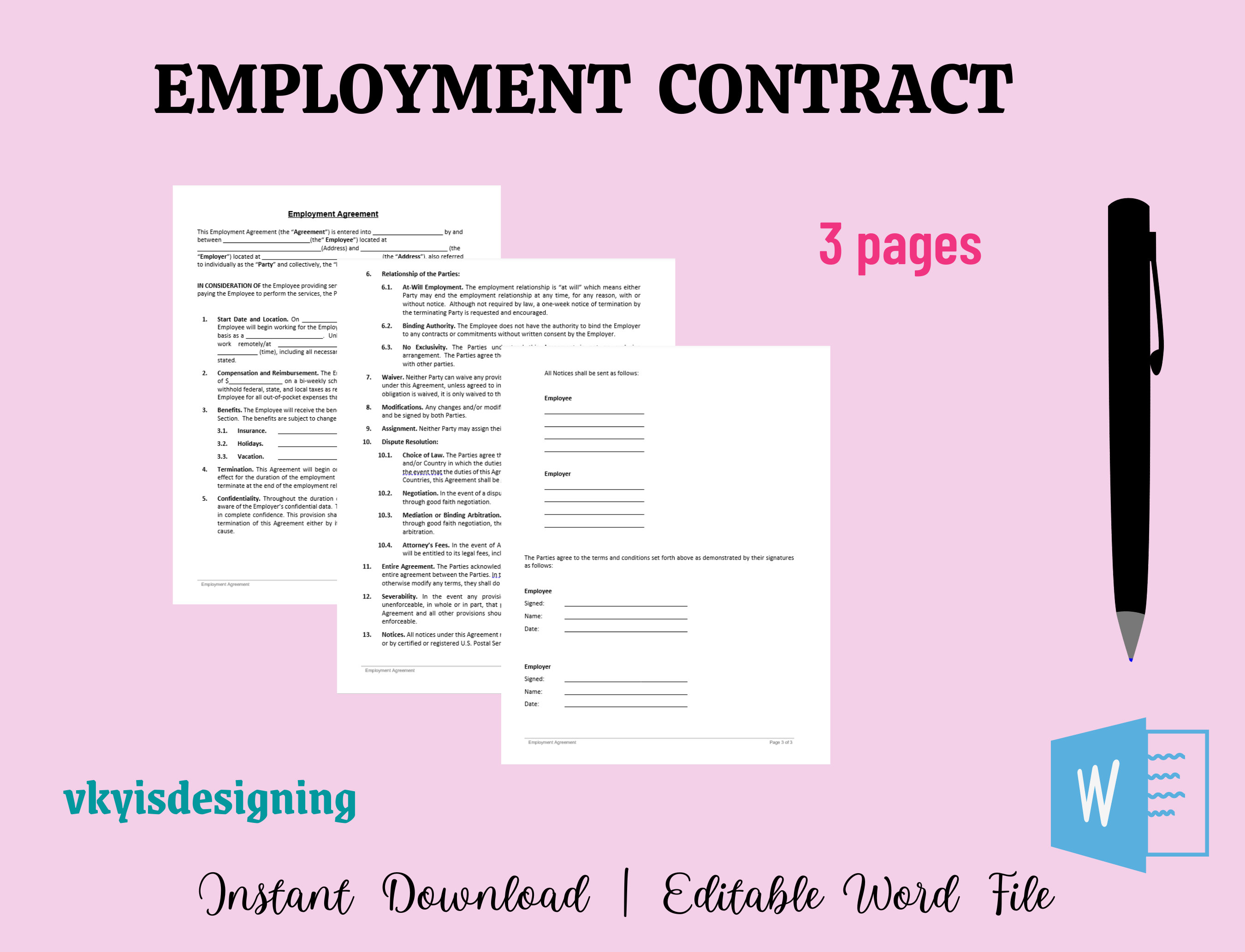 Employment Contract, HR Contract, Job Agreement, New Hire Packet ...
