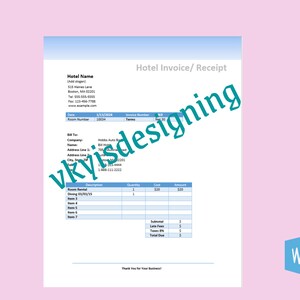 Editable Hotel Receipt Template: Simple Invoice Form (WORD) - Etsy