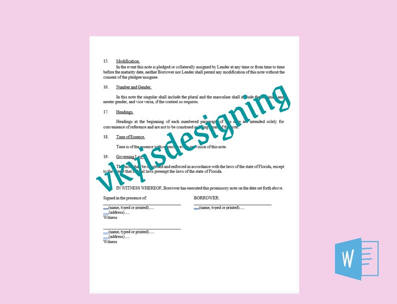 Editable Promissory Note Template: Loan Agreement, Legal Contract (WORD ...
