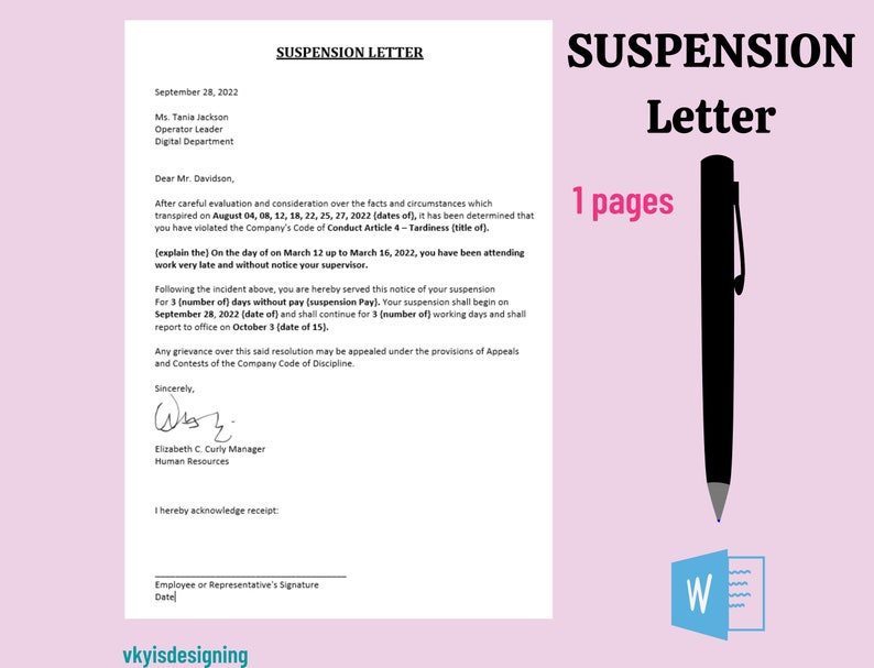 Employee Suspension Letter Template (WORD) - Etsy