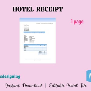 Hotel Receipt, Hotel Invoice, Hotel Business, Motel Invoice, Simple ...