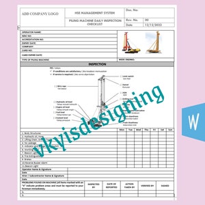 Piling Machine Inspection Checklist: Construction Safety (WORD) - Etsy