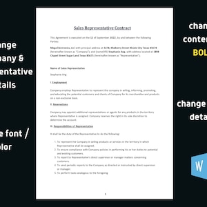 Sales Representative Contract Template: Marketing Hiring Form (editable ...