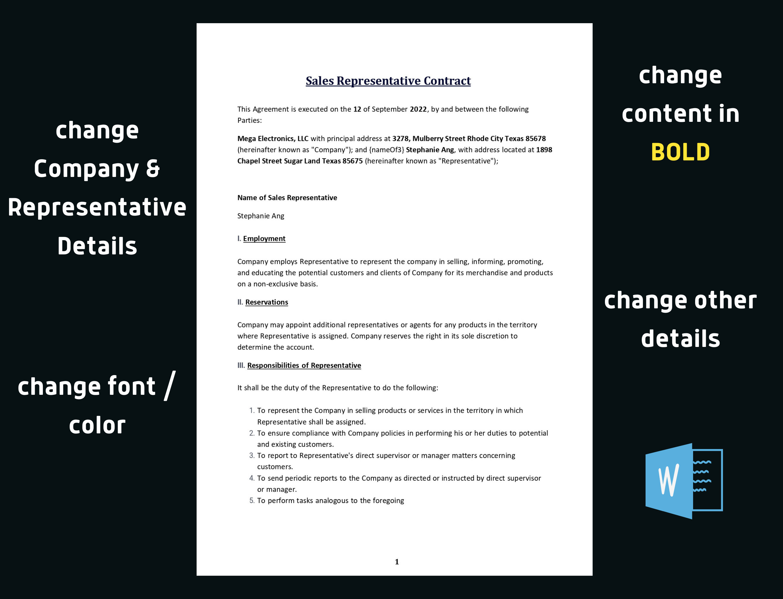 Sales Representative Contract * Marketing Hiring Form - Sales Contract ...