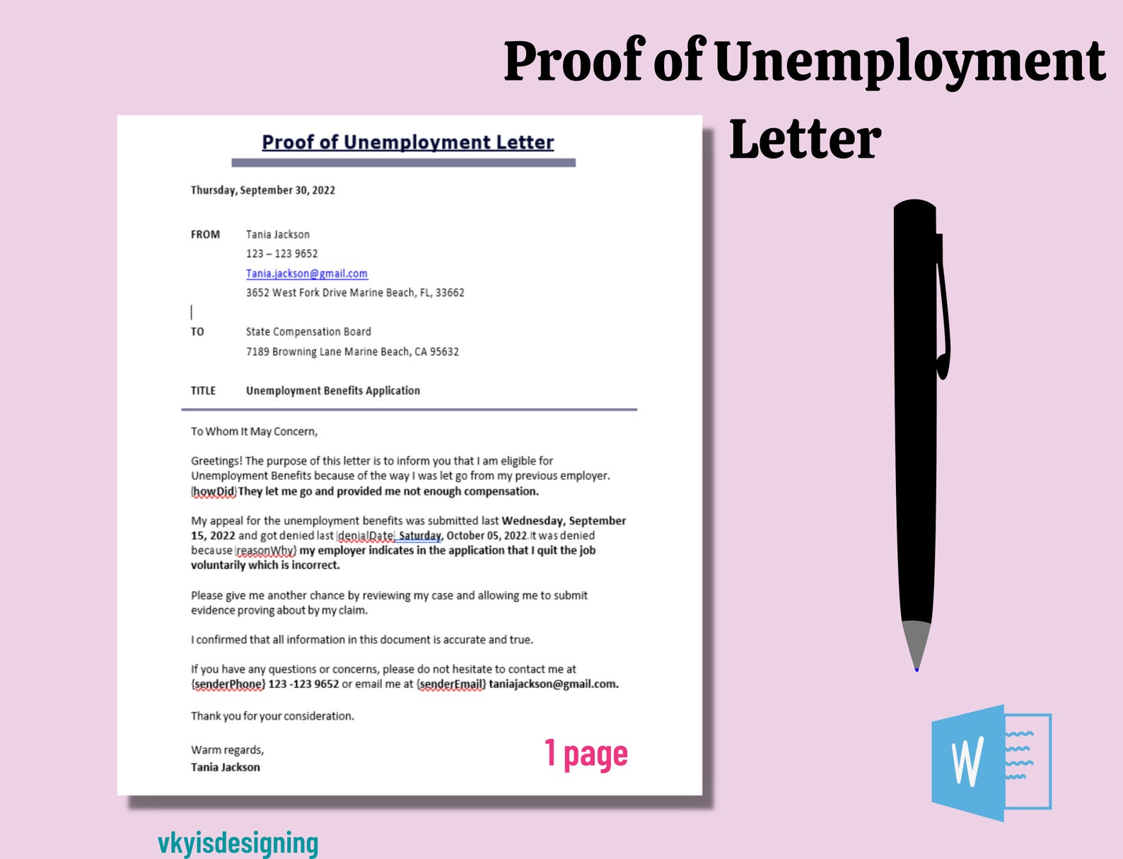 Proof of Unemployment Letter Template (editable WORD) - Etsy