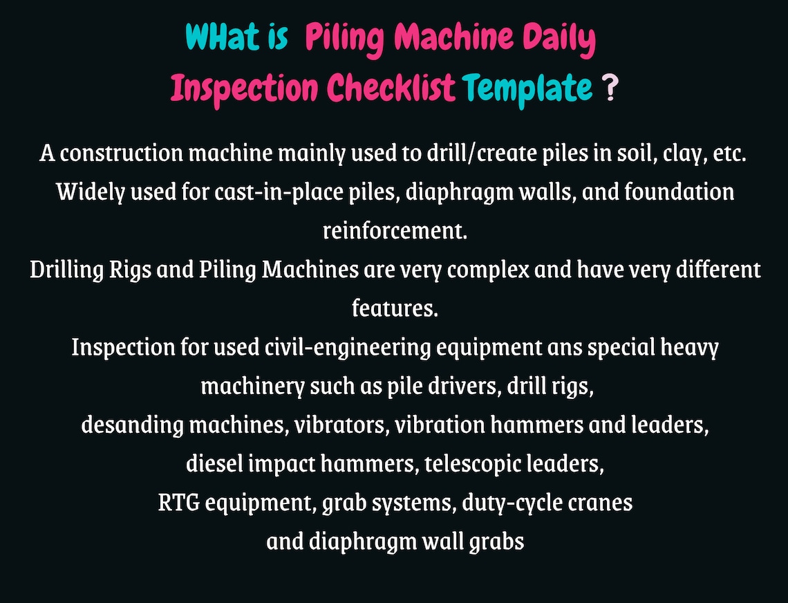 Piling Machine Inspection Checklist: Construction Safety (WORD) - Etsy