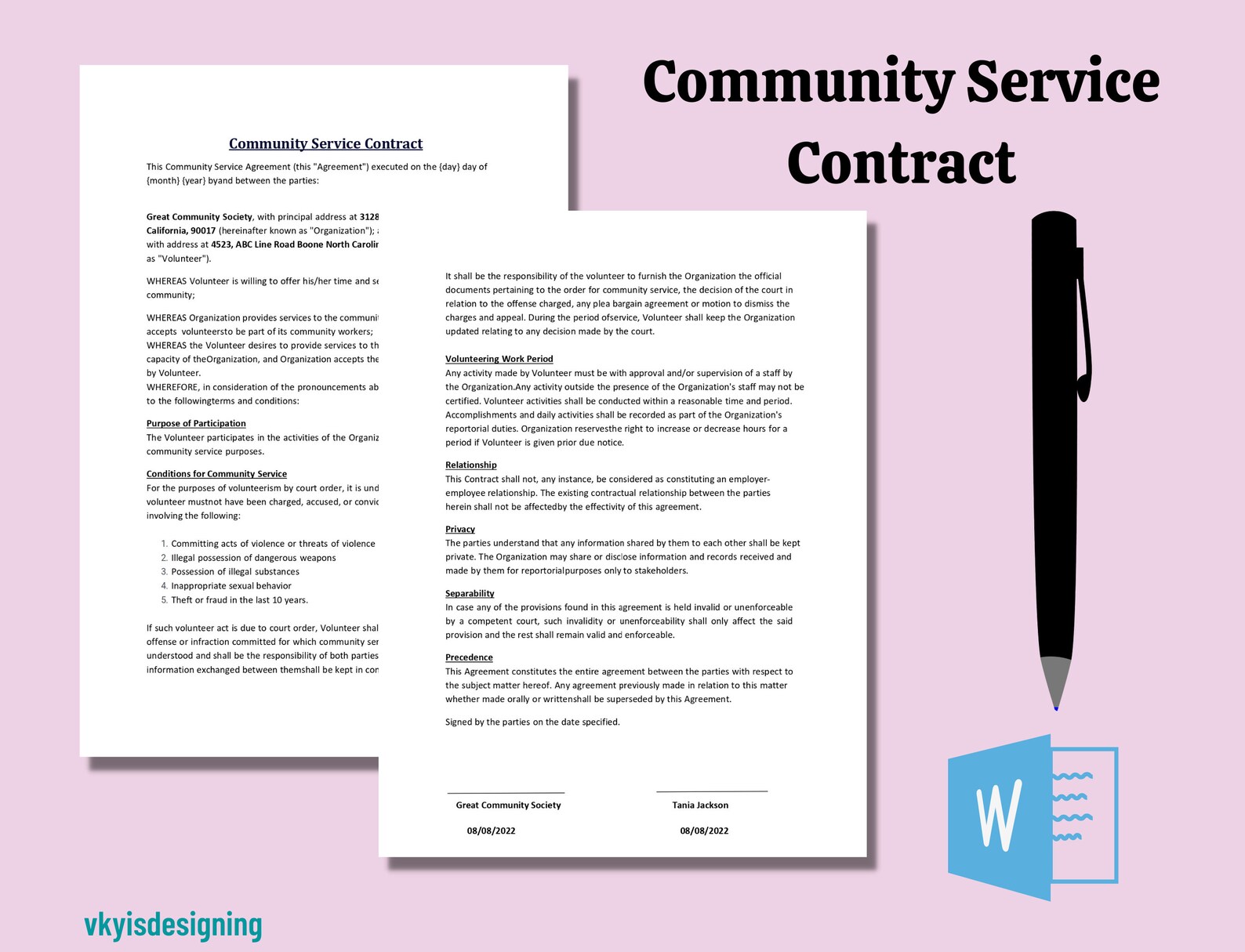 Community Service Contract * Public Service Agreement - Organization ...