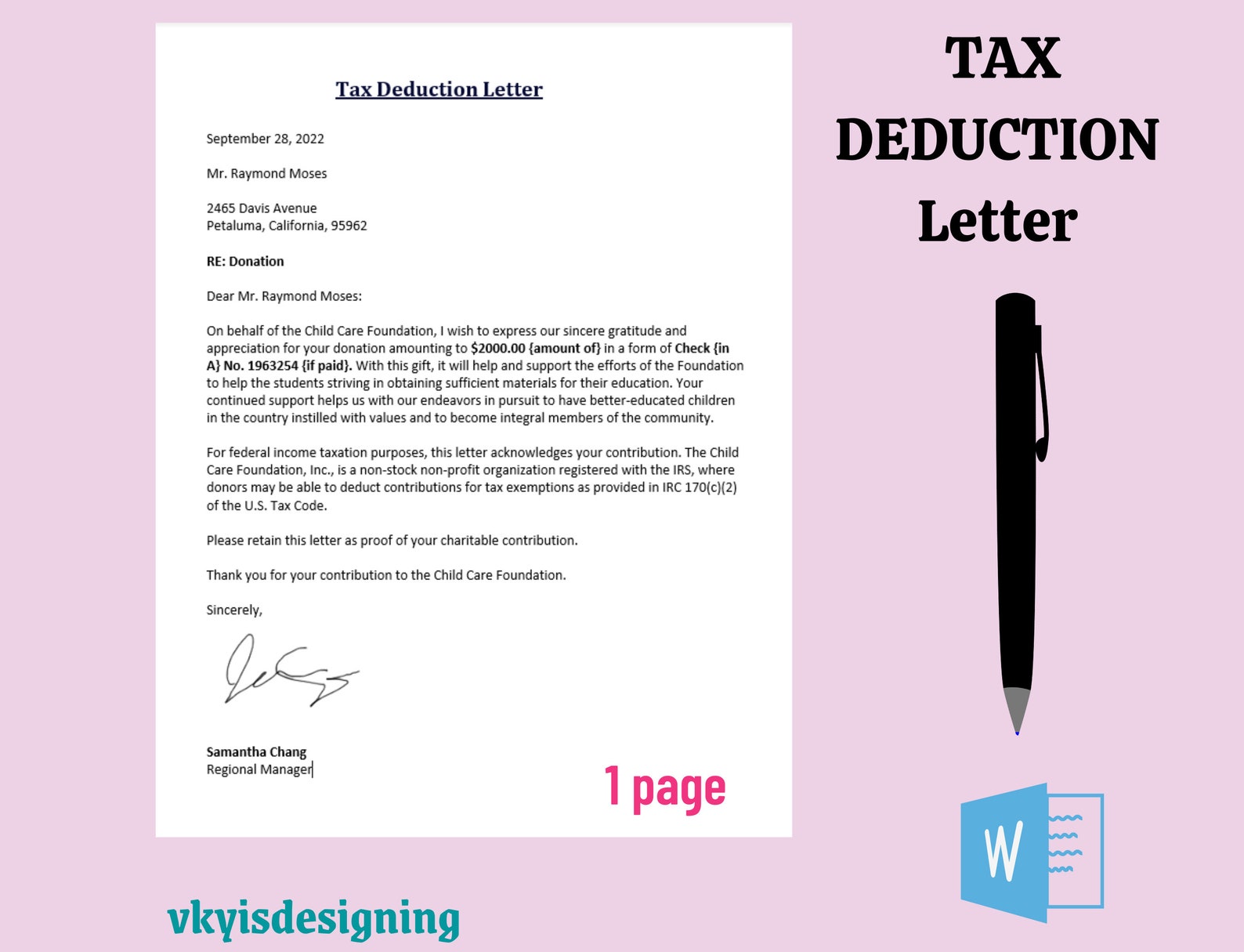 Tax Deduction Letter * Thanking Donor * Proof of Receipt - Tax ...