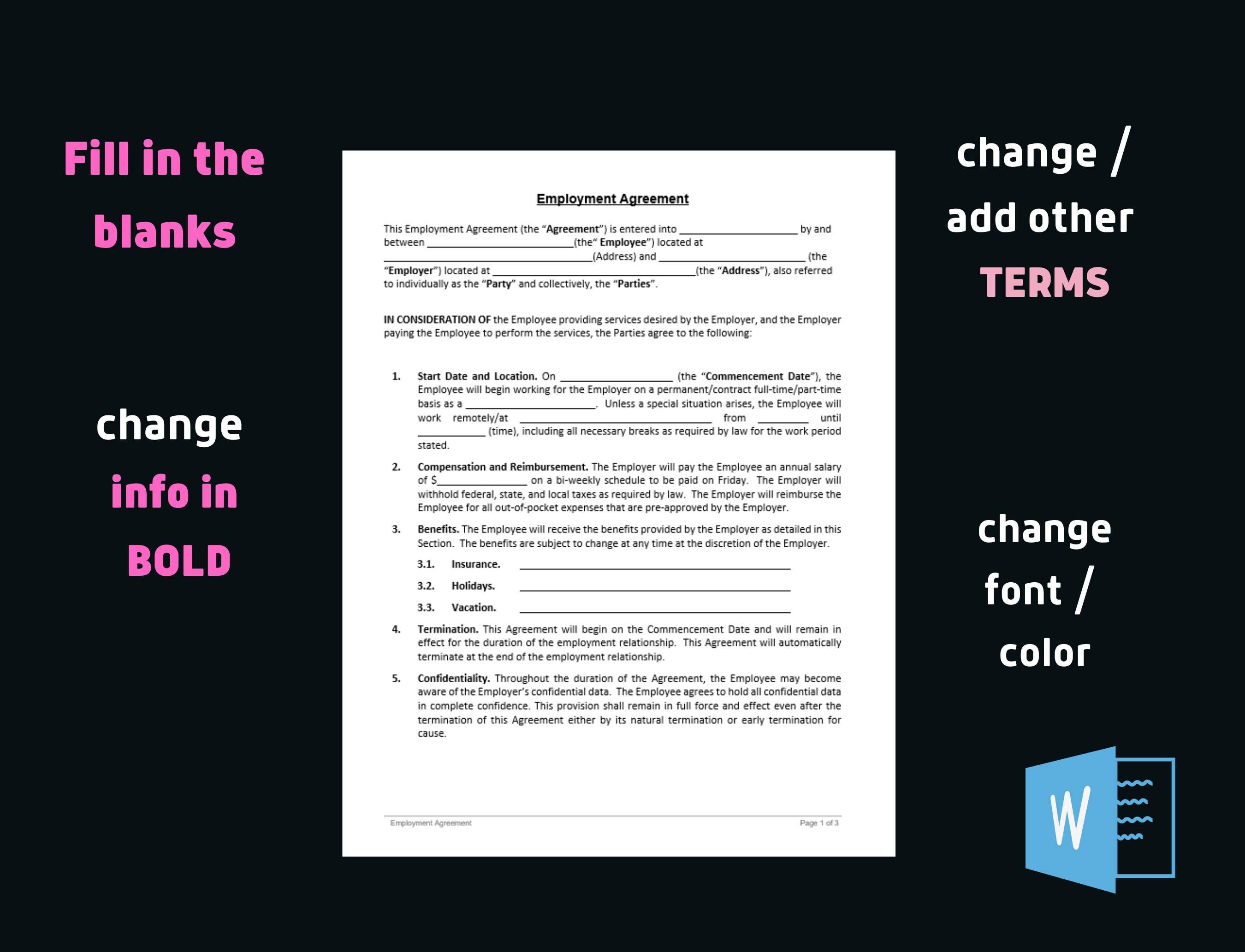 Employment Contract, HR Contract, Job Agreement, New Hire Packet ...