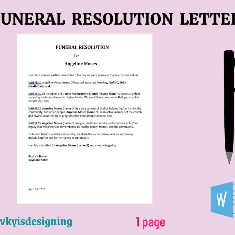 Funeral Resolution Letter - Etsy