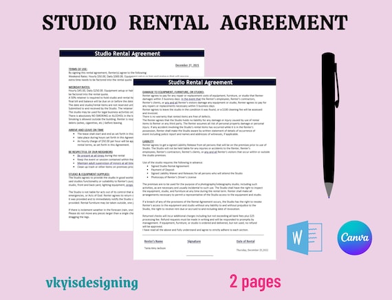 Studio Rental Agreement Studio Contract Photographer - Etsy