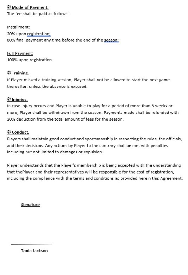 Soccer Contract Football Contract Sports Agreement Football Game ...