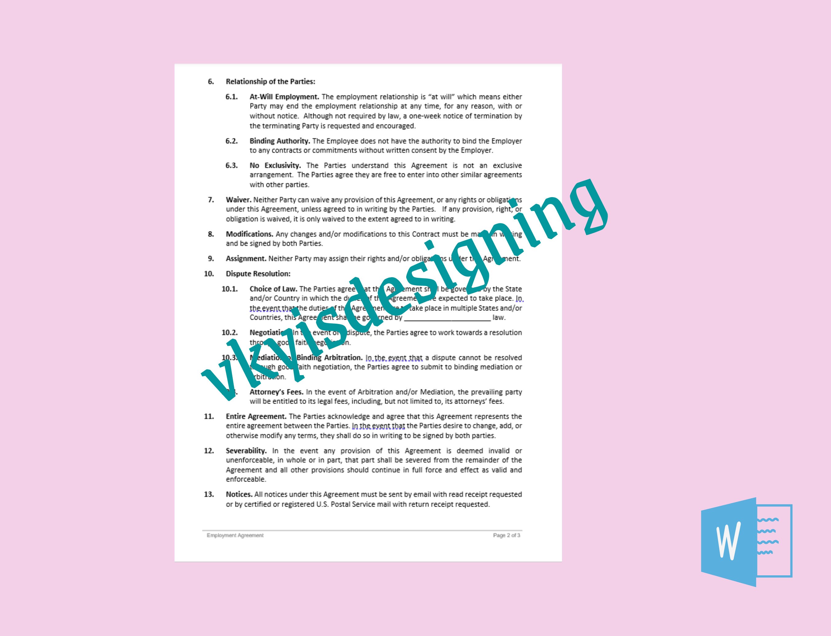 Employment Contract, HR Contract, Job Agreement, New Hire Packet ...