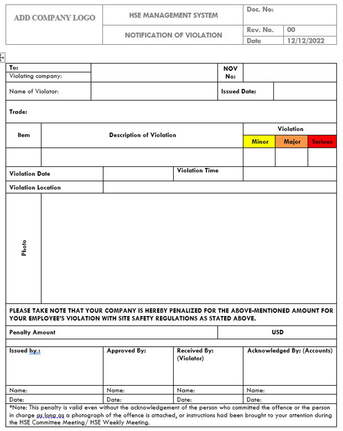 Notice of Violation Template: Health & Safety (editable WORD) - Etsy