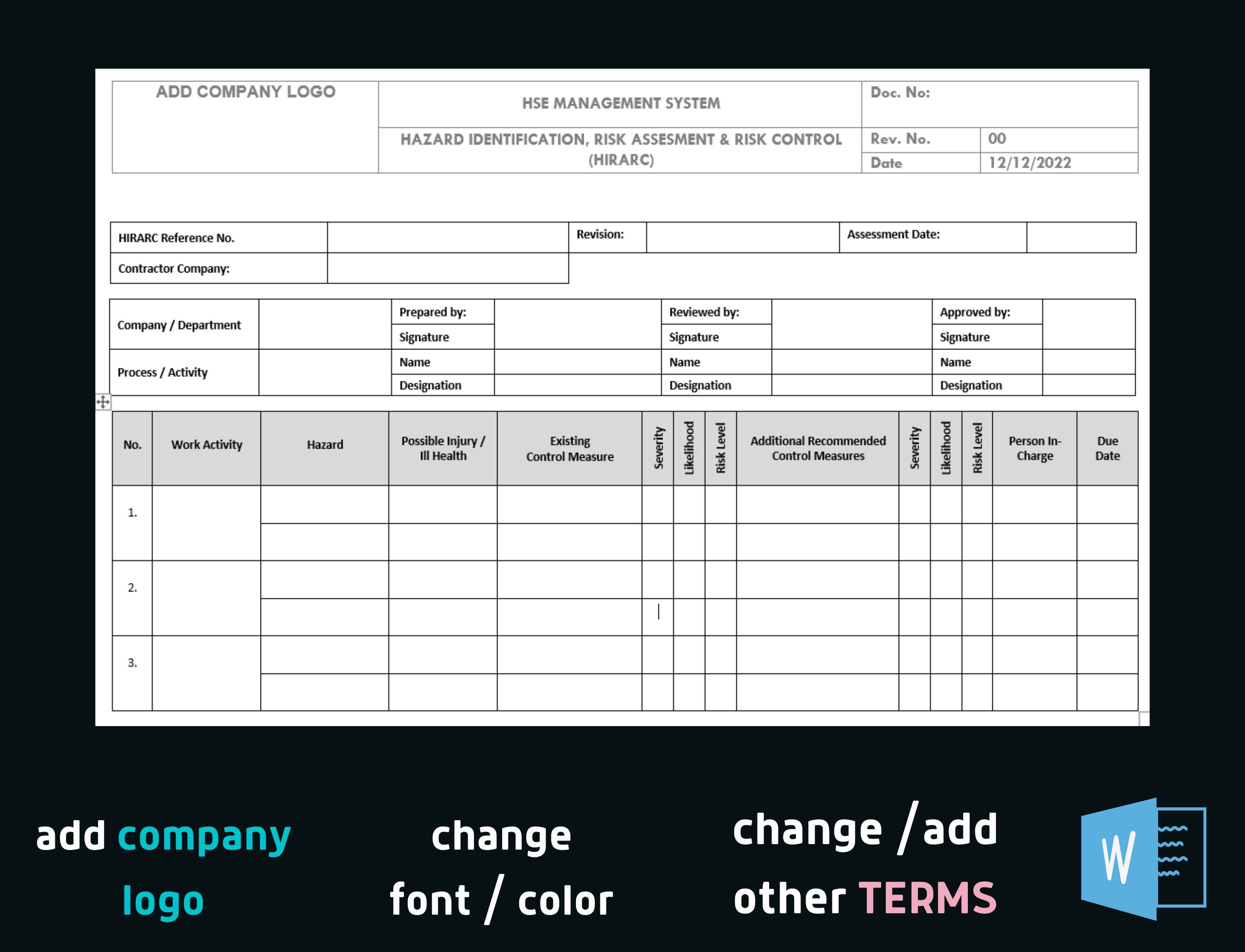 HIRARC Template: Hazard Identification, Risk Management - Safety Policy ...