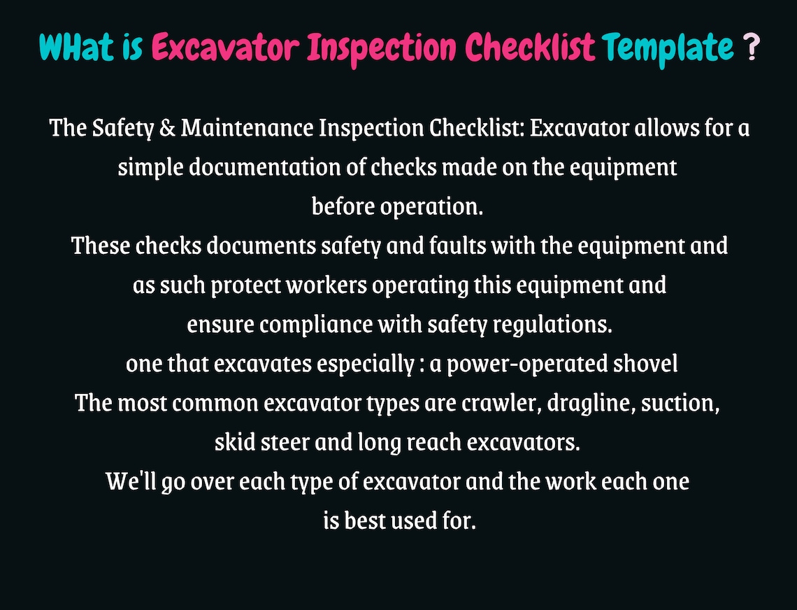 Excavator Inspection Checklist: Safety & Maintenance (WORD), Safety ...