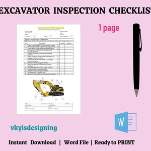 Excavator Inspection Checklist: Safety & Maintenance (MS Word) - Etsy