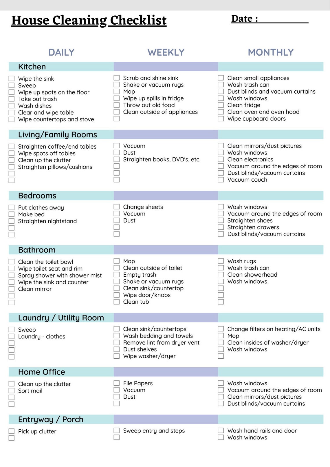 Cleaning Checklist House Cleaning Checklist Work Order Cleanup Service ...