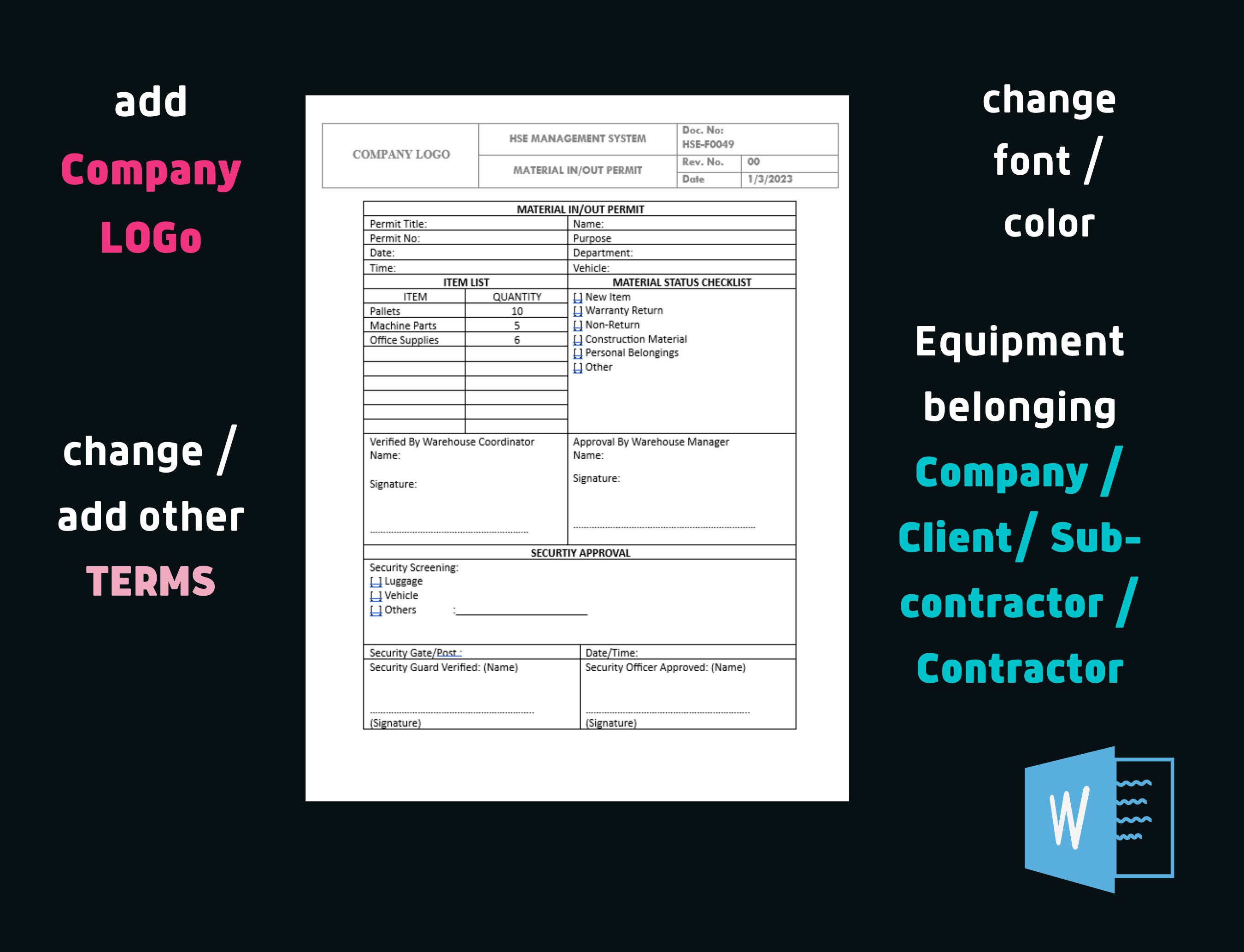 Material In, Material Out Permit, Gate Pass Entry, Entry Permit ...
