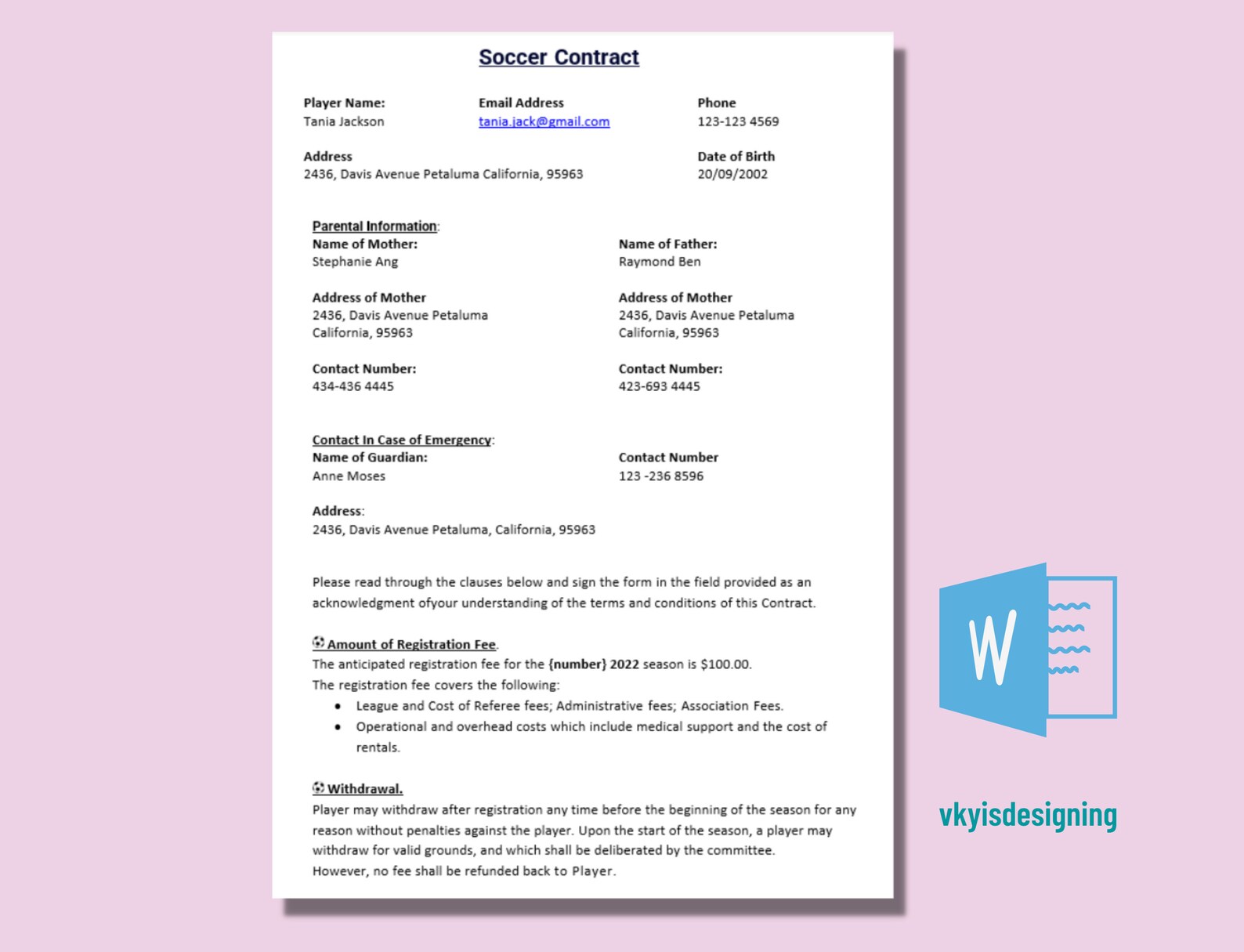 Soccer Contract Football Contract Sports Agreement Football Game ...