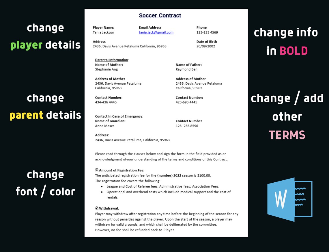 Soccer Contract Football Contract Sports Agreement Football Game ...