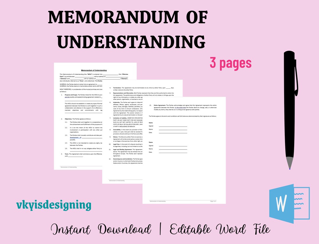 Memorandum of Understanding Template: Editable Business Contract (word ...