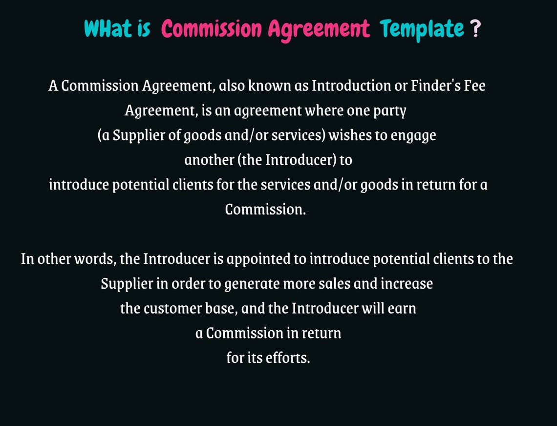Easy to Edit Commission Agreement, Sales Agreement, Commission Employee ...