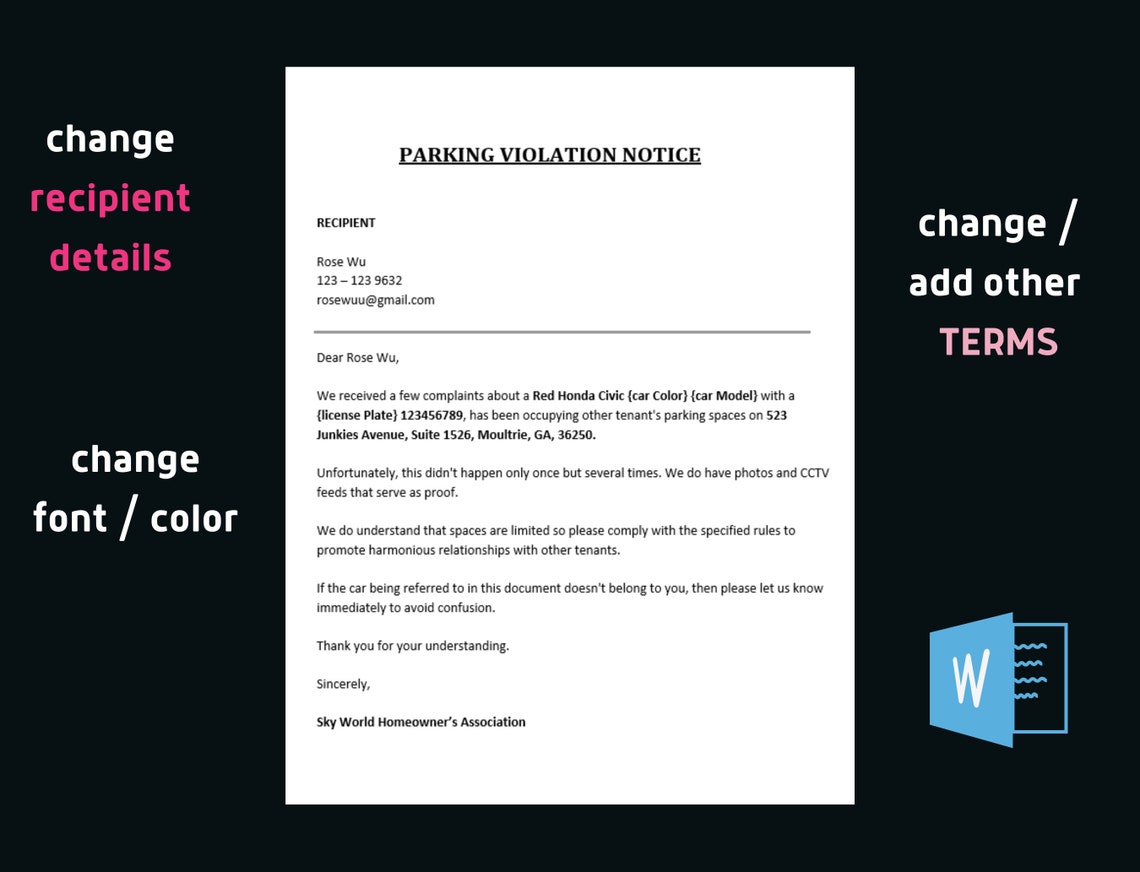 Parking Violation Notice, Warning Letter, Parking Warning, Wrong ...