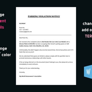 Parking Violation Notice, Warning Letter, Parking Warning, Wrong ...