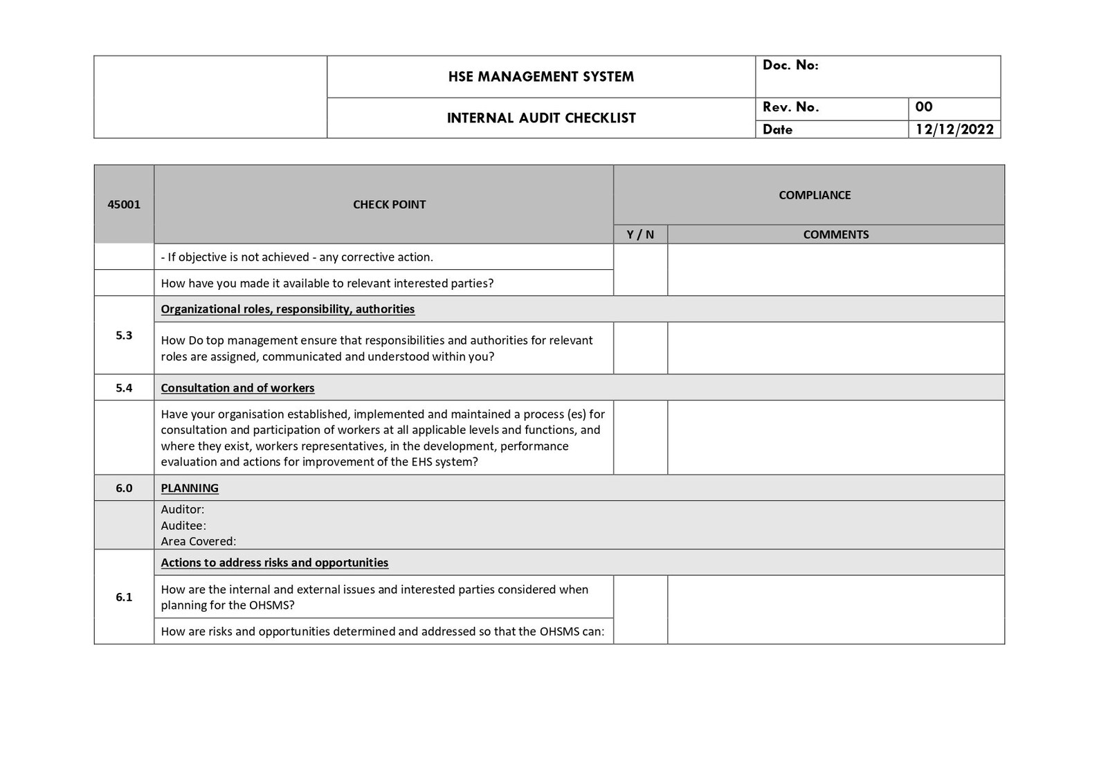 Internal Audit Checklist -audit Checklist, Safety Audit, Quality ...