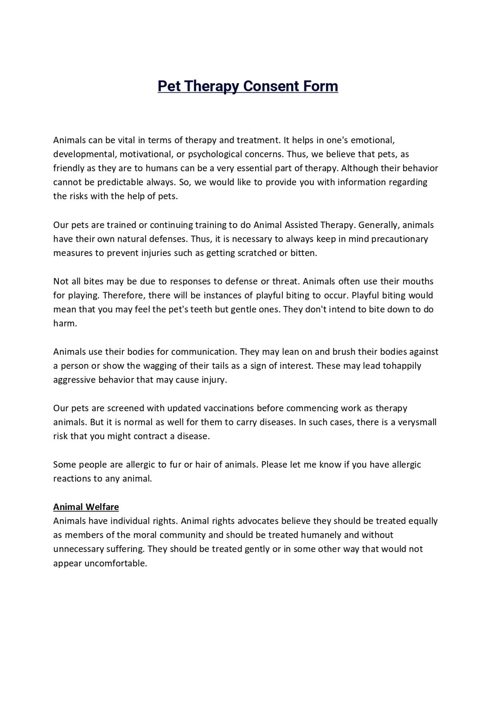 Pet Therapy Consent Form Template (editable Word) - Etsy