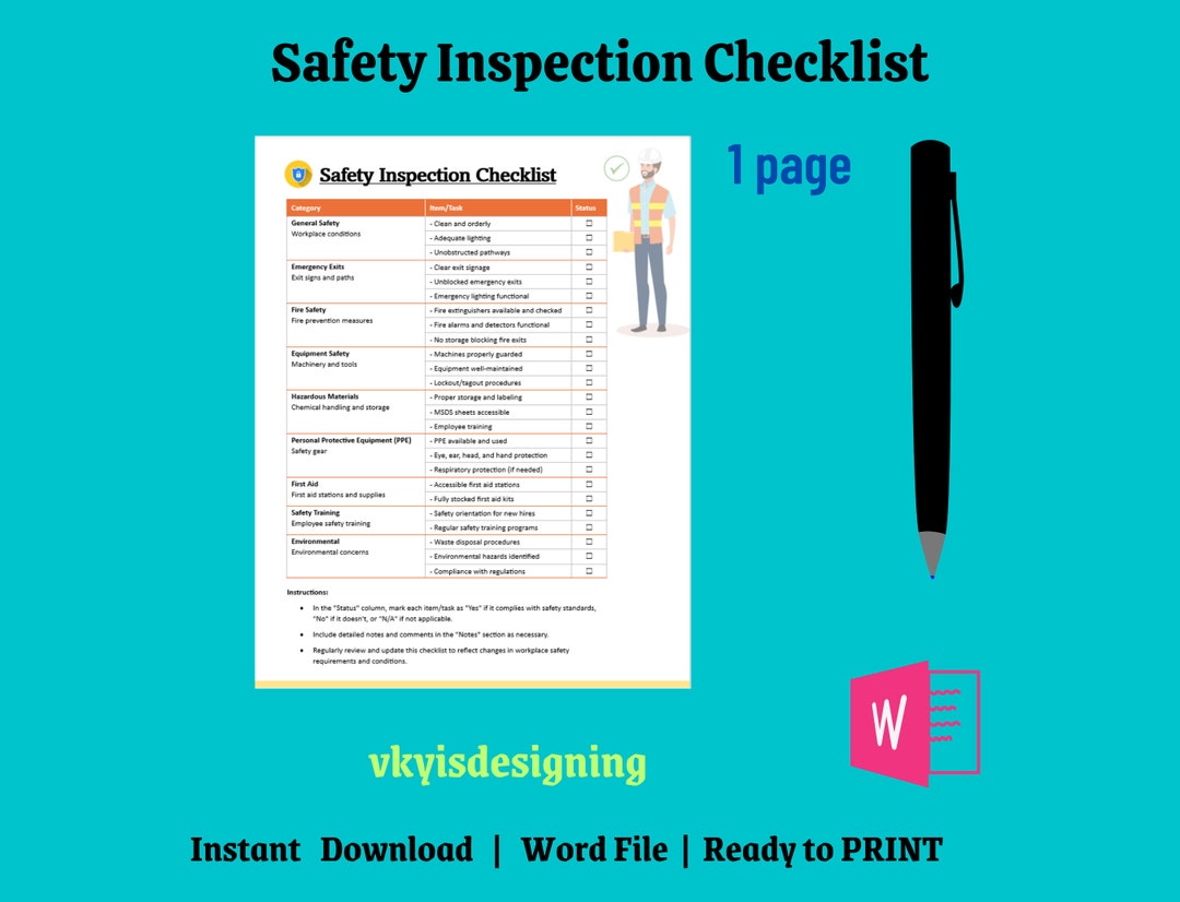 Safety Inspection, Construction Form, Safety Health, HSE Checklist ...