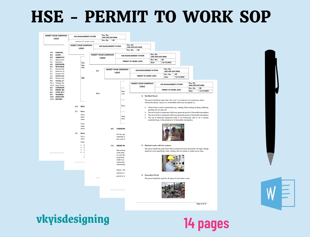Permit to Work SOP Work Procedure Work Regulations Health - Etsy
