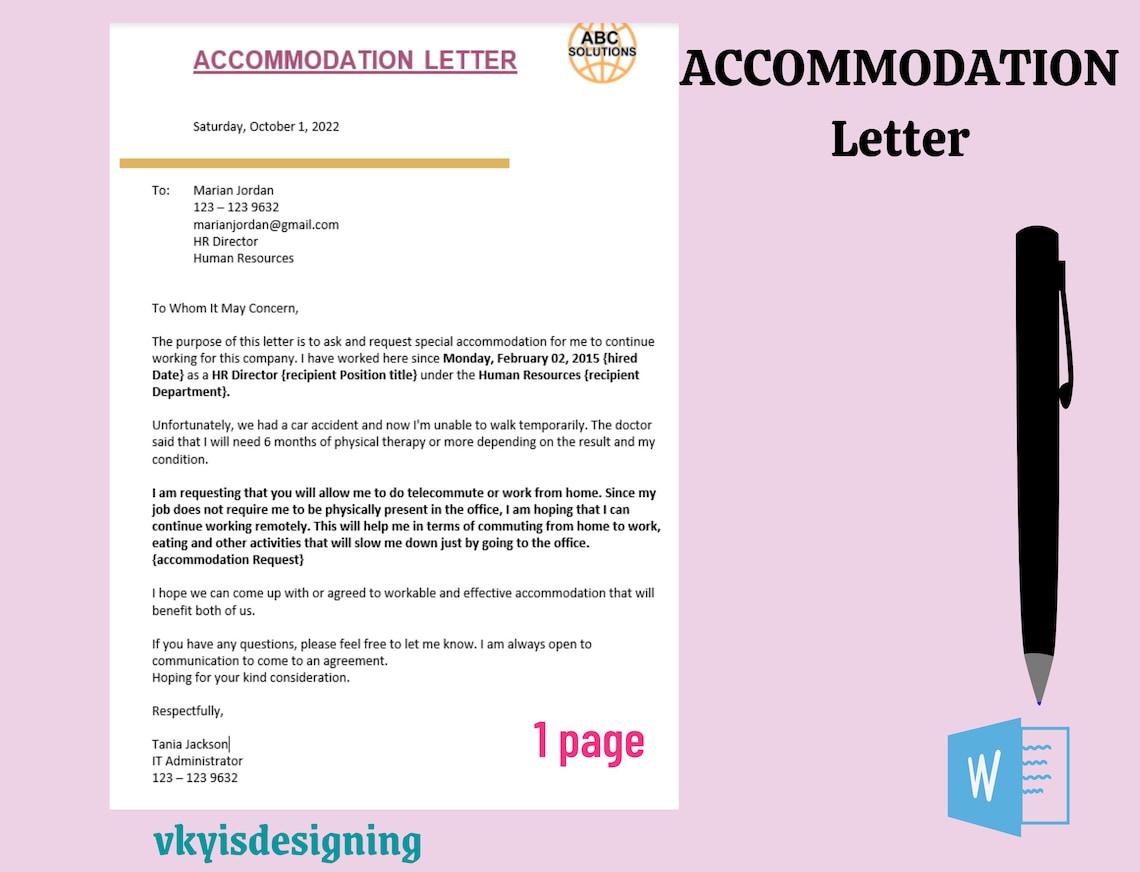Accommodation Letter, Living Quarters, Quarters Request, Homestay ...
