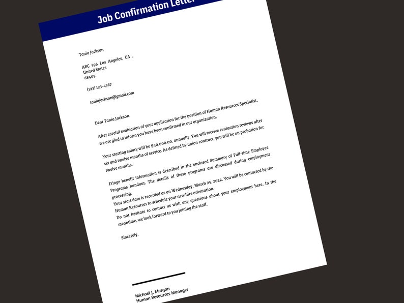 Job Confirmation Letter Job Offer Letter Vacancy Confirmed | Etsy