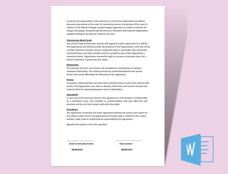 Community Service Contract * Public Service Agreement - Organization ...