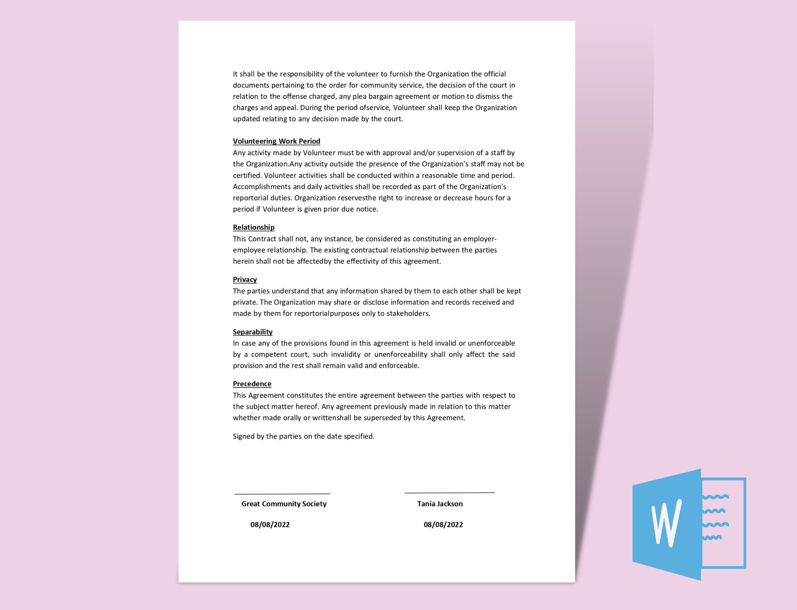 Community Service Contract * Public Service Agreement - Organization ...