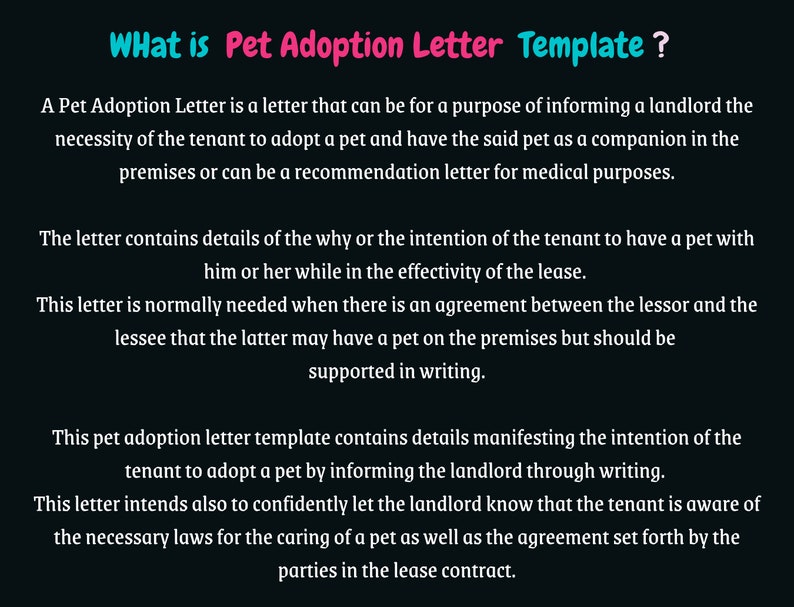 Pet Adoption Letter - Puppy Adoption * Cat Adoption - Pet Business ...