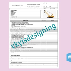 Crawler Crane Monthly Inspection Checklist, Safety Inspection ...