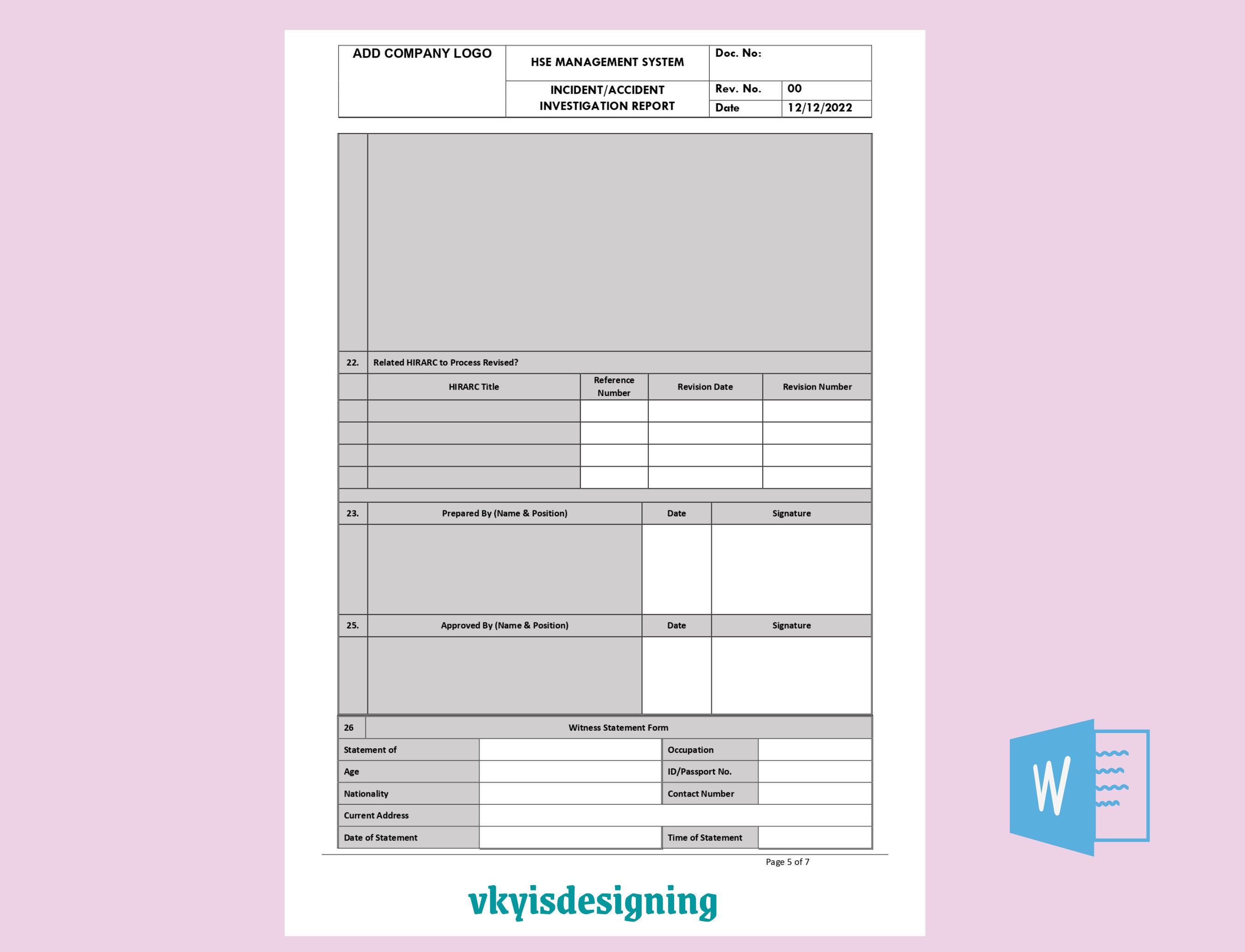 Accident Investigation Report Template: Worksite Safety (editable WORD ...