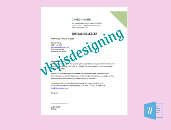 Letter To Church Program Invitation