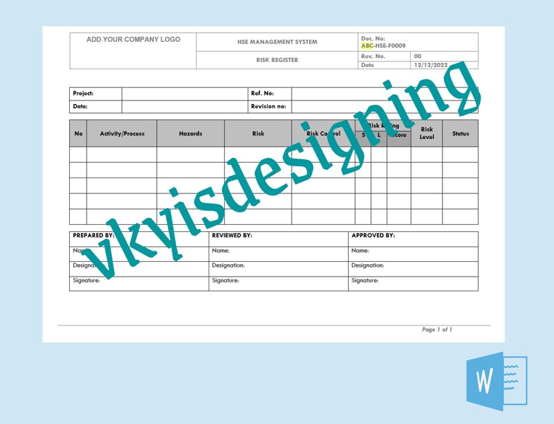 Risk Register, Health Safety Policy, Risk Records, Site Risk ...