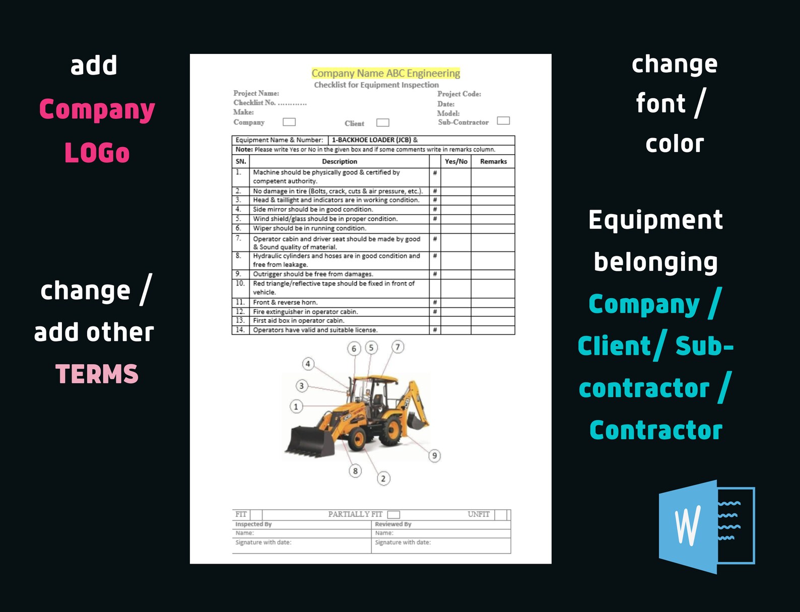 Backhoe Loader Inspection Checklist: HSE Safety Policy (WORD ...