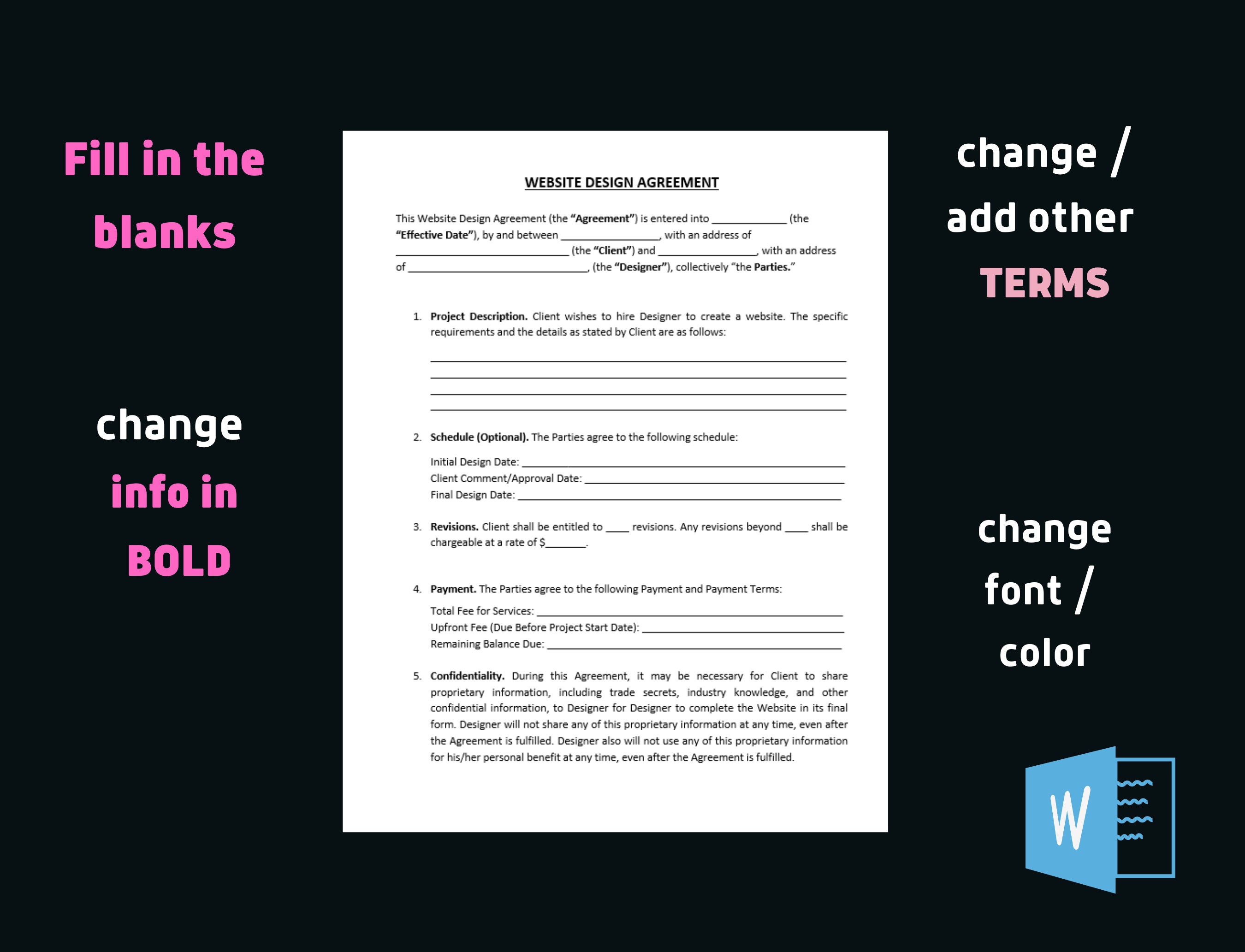 Easy to Edit Website Design Agreement, Designer Contract, Website ...