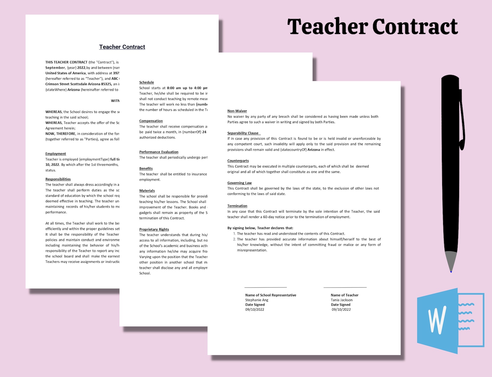 Teacher Contract * Tutor Agreement * Educator Contract * Teacher Forms ...